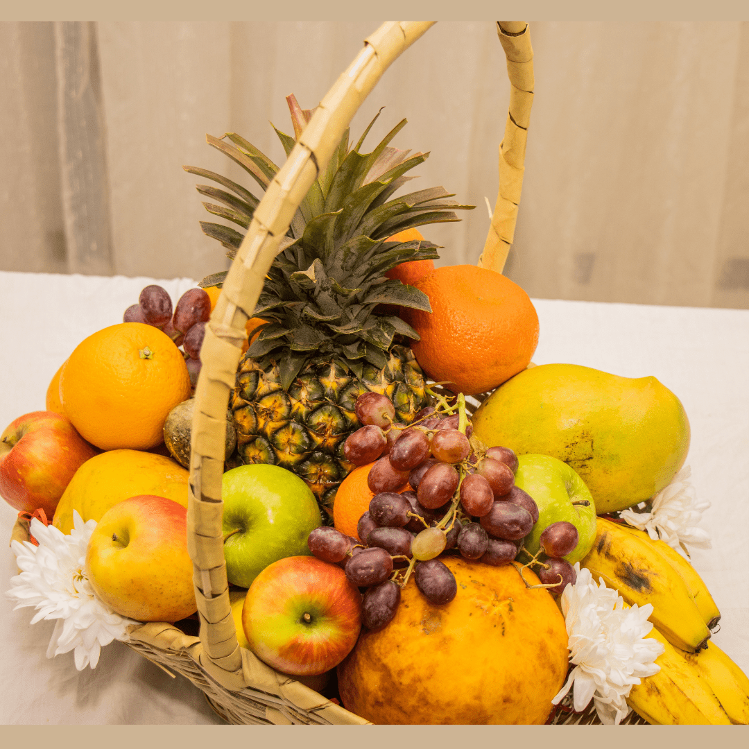 Blooming Flowers & Fruit Basket | Blooming Flowers